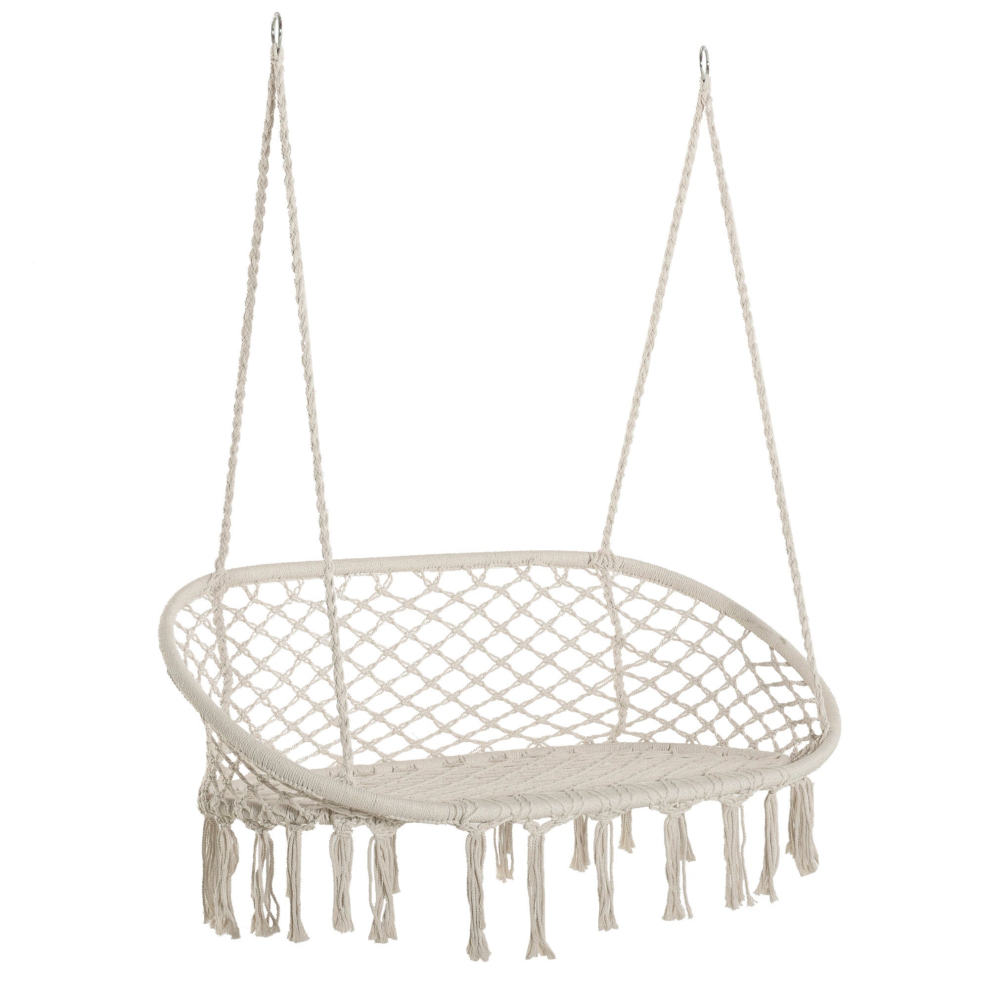 Hamaca oscilante 2 plazas interior y exterior en macramé blanco crema ...