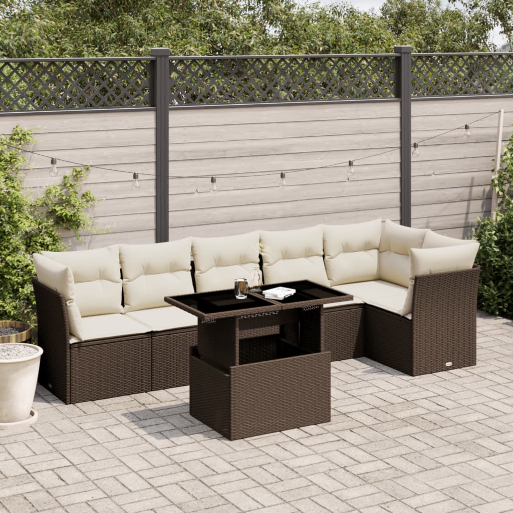 Salon de avec coussins 7 pcs marron résine tressée | Leroy Merlin