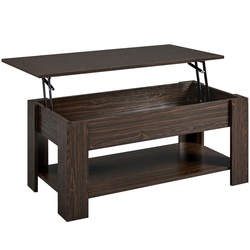 Table Basse à Plateau Relevable avec Compartiment Caché et Étagère de ...