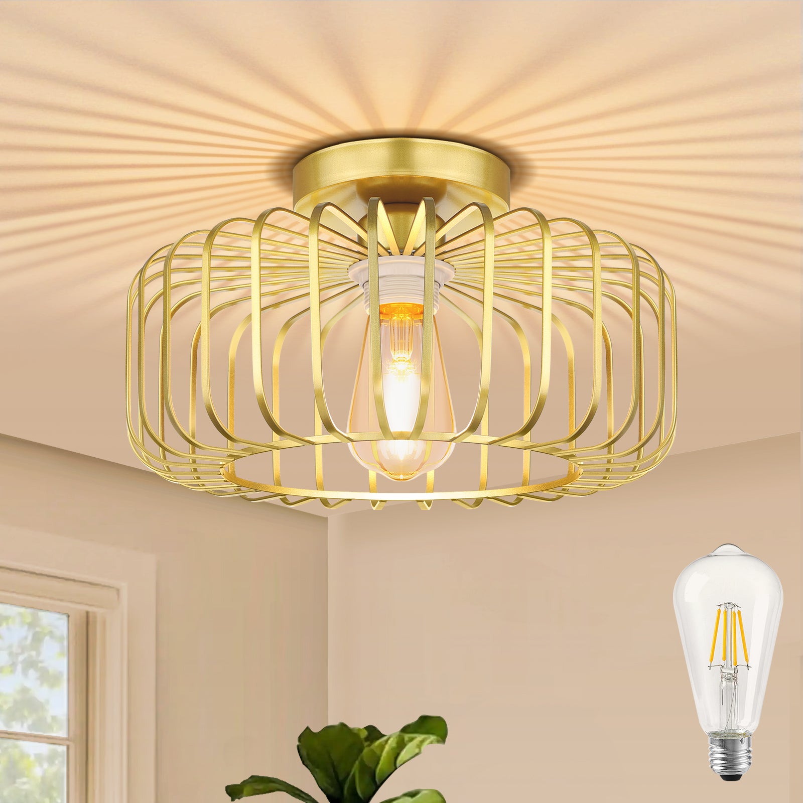 Luminaire Plafonnier LED Doré Moderne - Applique Rond E27 pour Cuisine ...