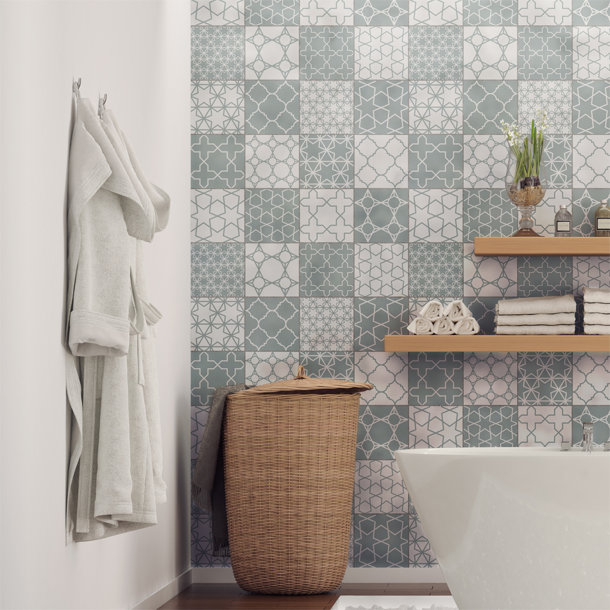 Sticker Mural Carrelage adhésif Cuisine Salle de Bain - 16 STICKERS CARRELAGES SCANDINAVE SNOTRA ...