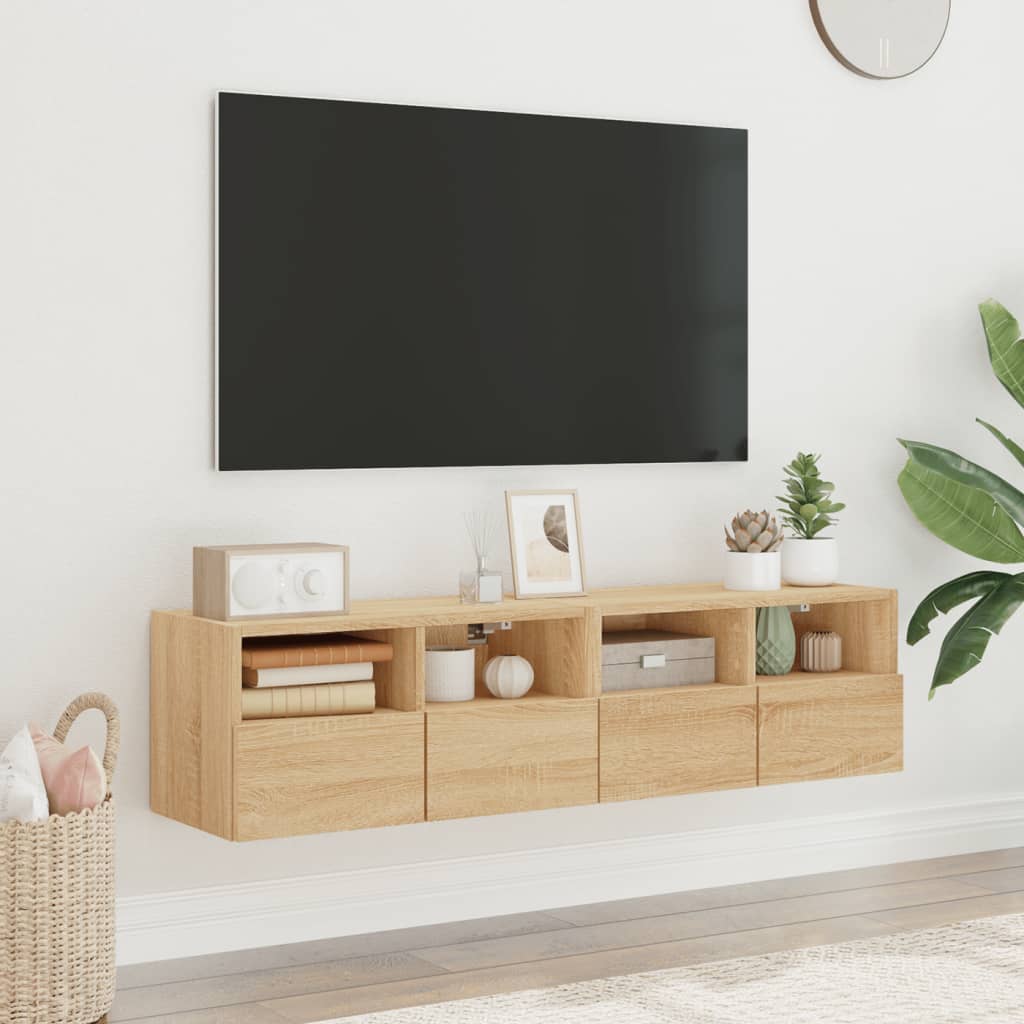 Muebles TV de pared 2 uds roble sonoma 60x30x30cm madera contrachapada ...
