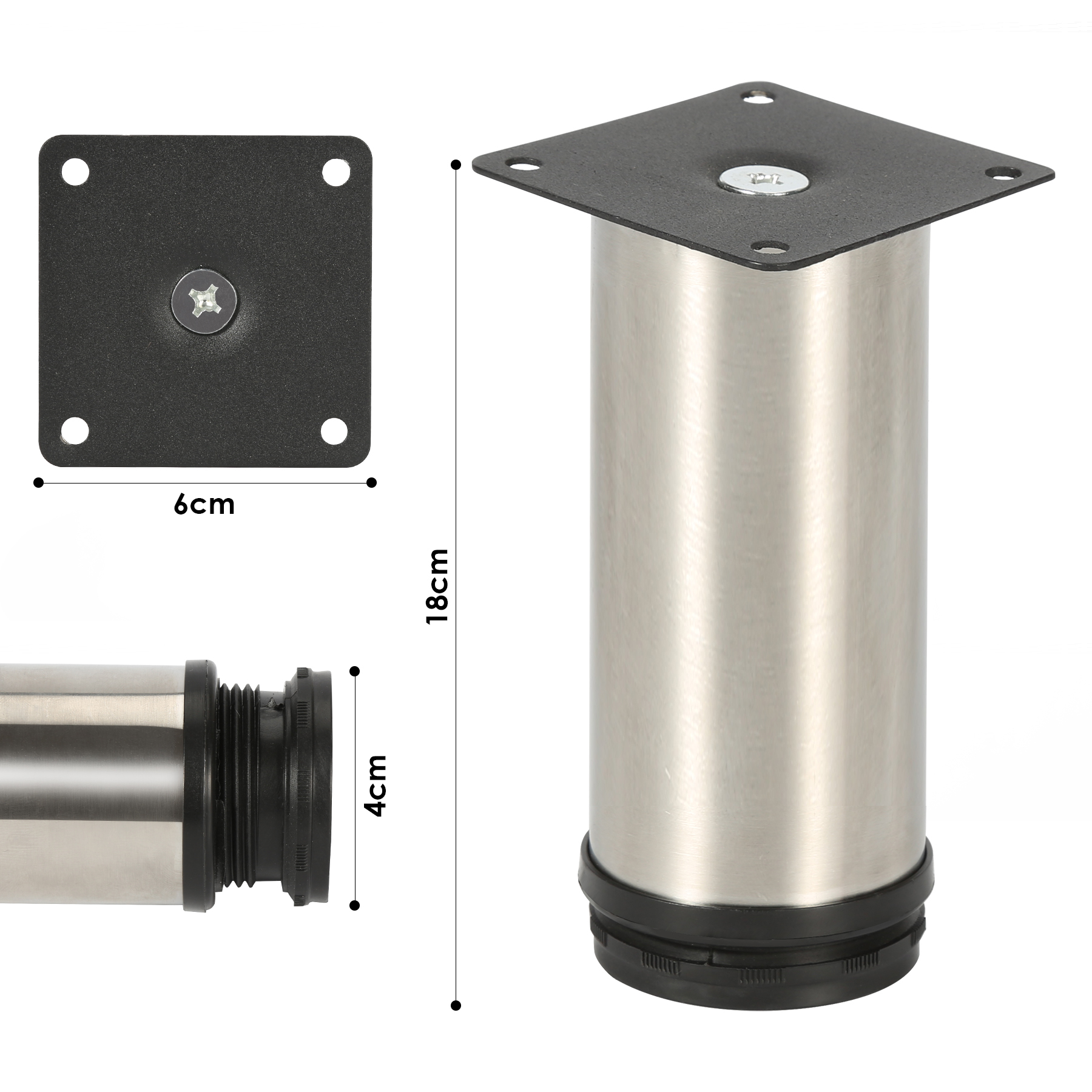 Pies ajustables para muebles Acero inoxidable Altura Plata 180mm - Juego de 8 | Leroy Merlin