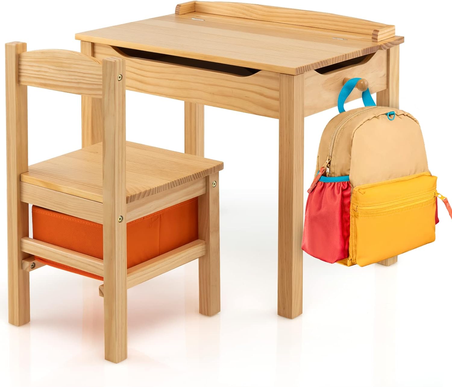 Bureau Enfants en Bois avec Plateau Rabattable, Table et Chaises ...