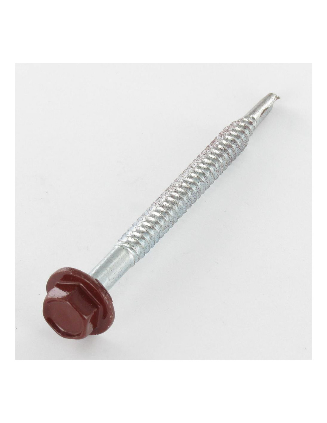 Vis autoperceuse Tête hexagonale TH Embase collerette Lisse 6.3X75 Acier zingué RAL8012 brun ...