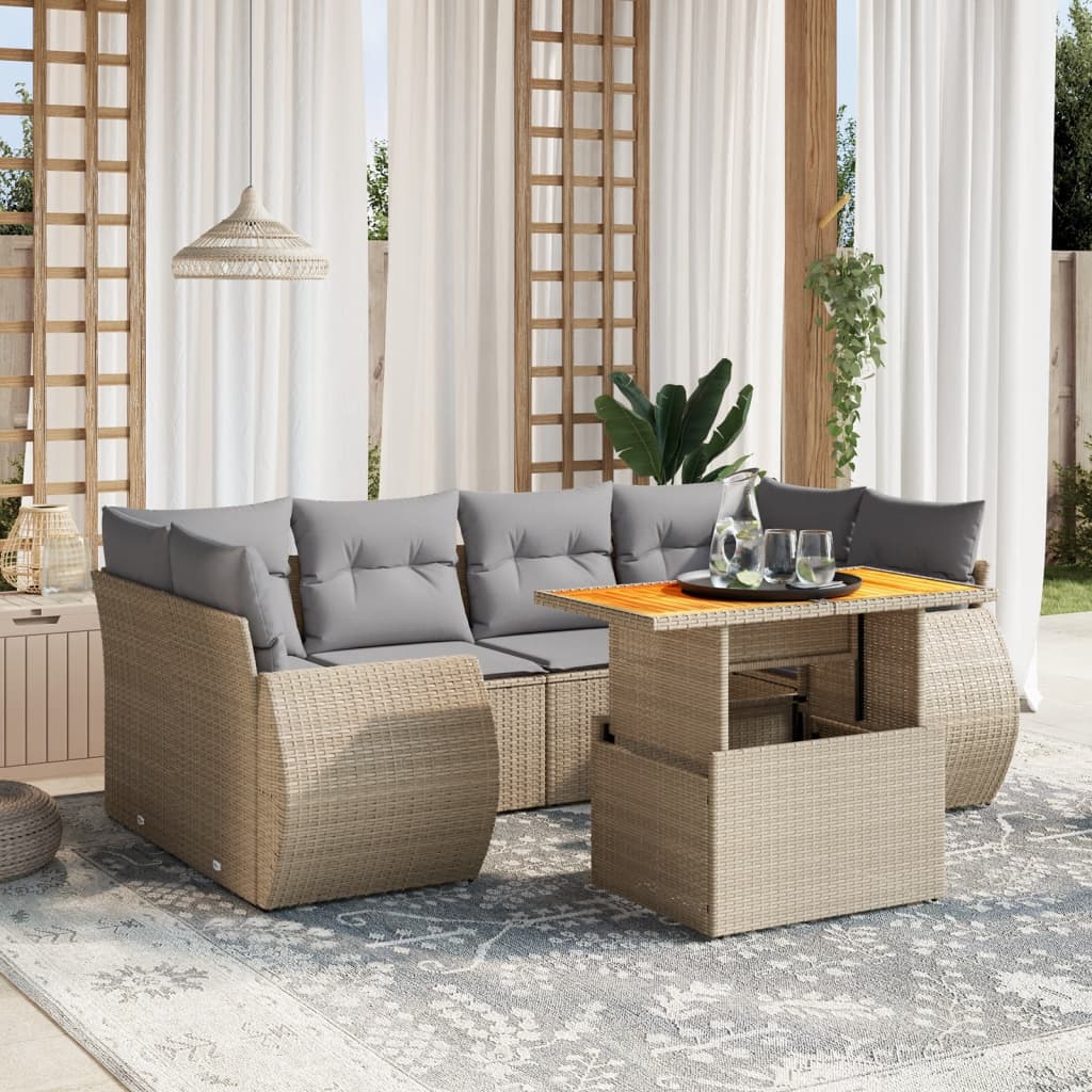 7 pcs Salon de jardin | Mobilier de jardin | Salon d'extérieur avec coussins beige résine ...