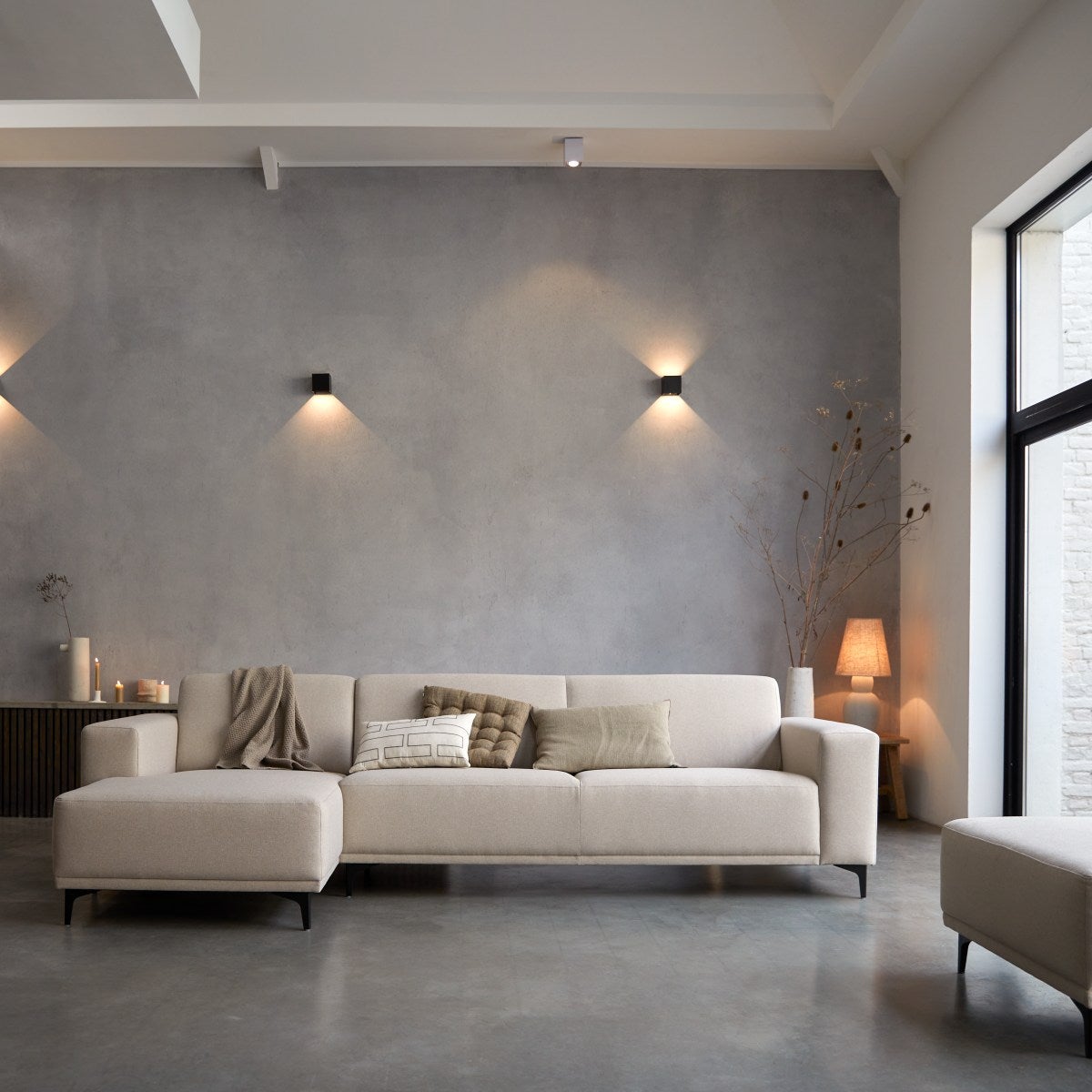 Tikamoon Canapé d'angle gauche en tissu écru 300 x 150 cm, 5 places ...