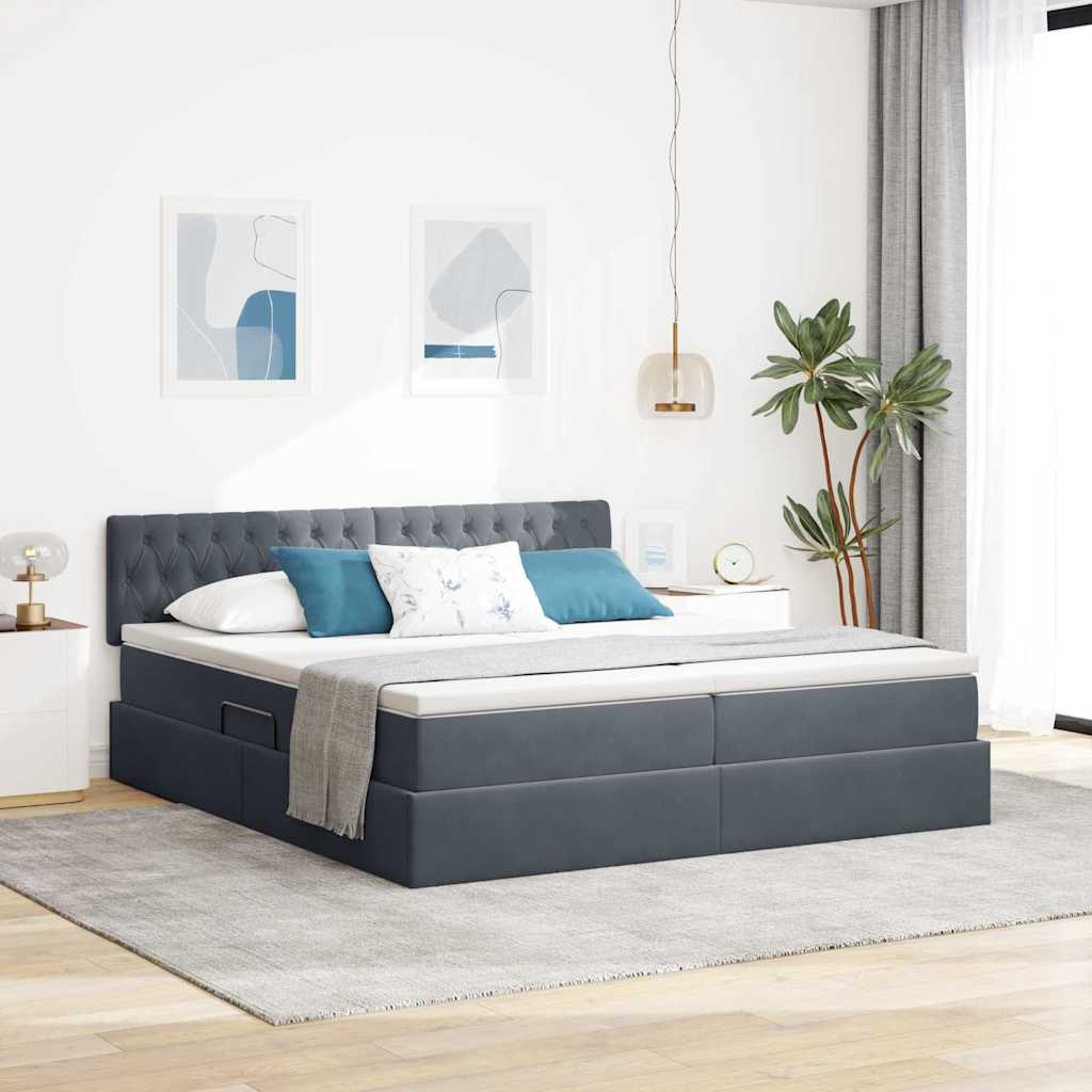 Cama con tiras LED Gris oscuro 180 x 200 cm Terciopelo | Leroy Merlin