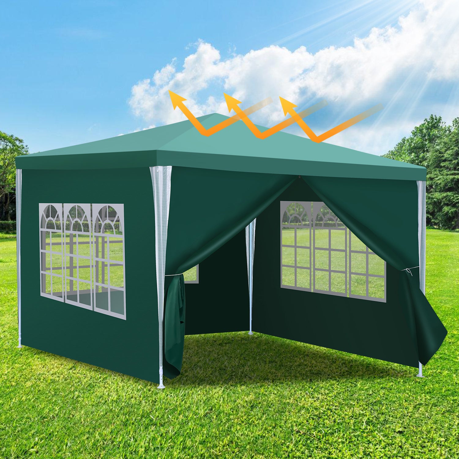 Carpa para eventos 3x3 m Verde para jardín, carpa exterior con paredes ...