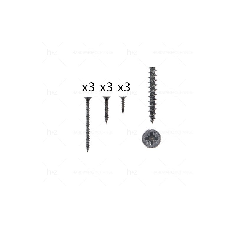 1 kit composés de 3 vis 35x16 + 3 vis 4x25 + 3 vis 4x50 Fer noir ...
