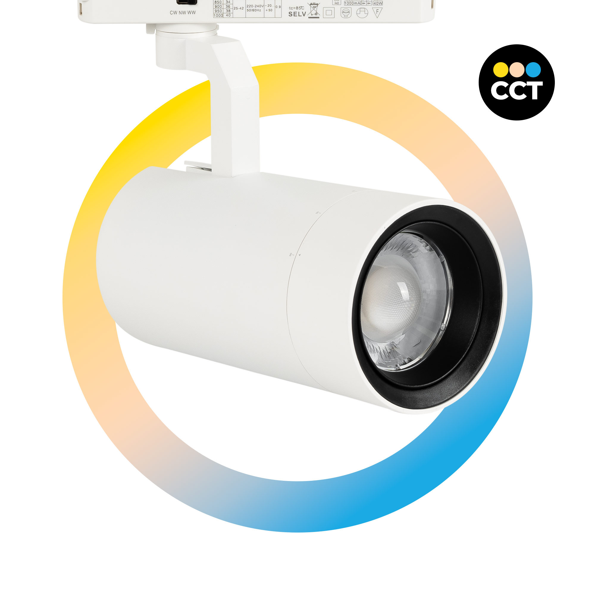 Proyector LED para carril Monofasico 35W CCT - ZOOM 20º- 60º - CRI 90 - Blanco | Leroy Merlin