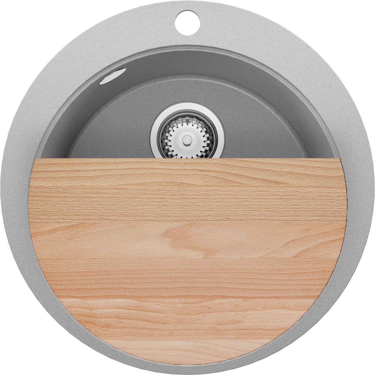 Fregadero Cocina Circular Gris 53x53cm, Granito 1 Seno + Sifón + Tabla ...