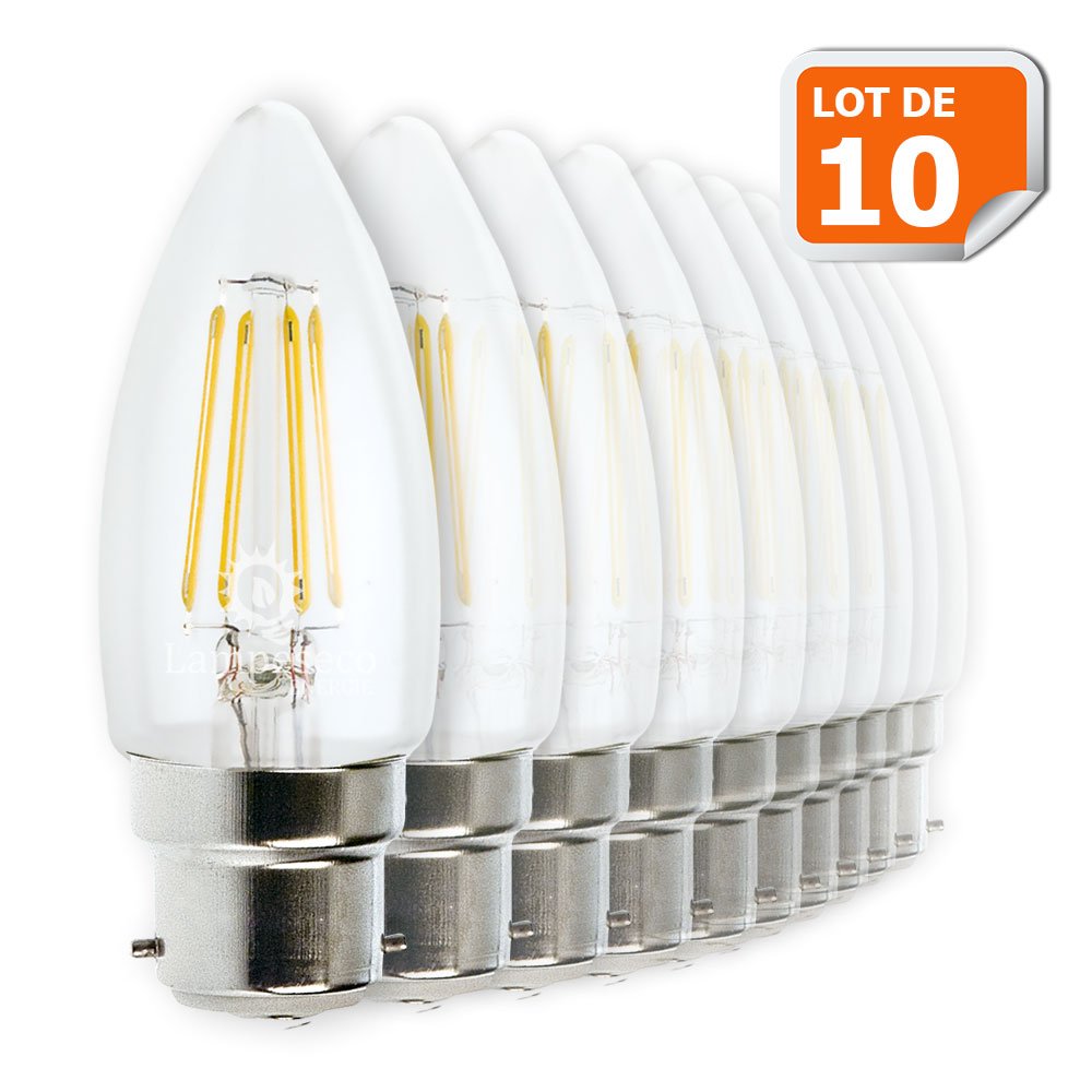Lot de 10 Ampoules Led Flamme 4 watt (éq. 42 Watt) Culot B22 à baïonnette | Leroy Merlin