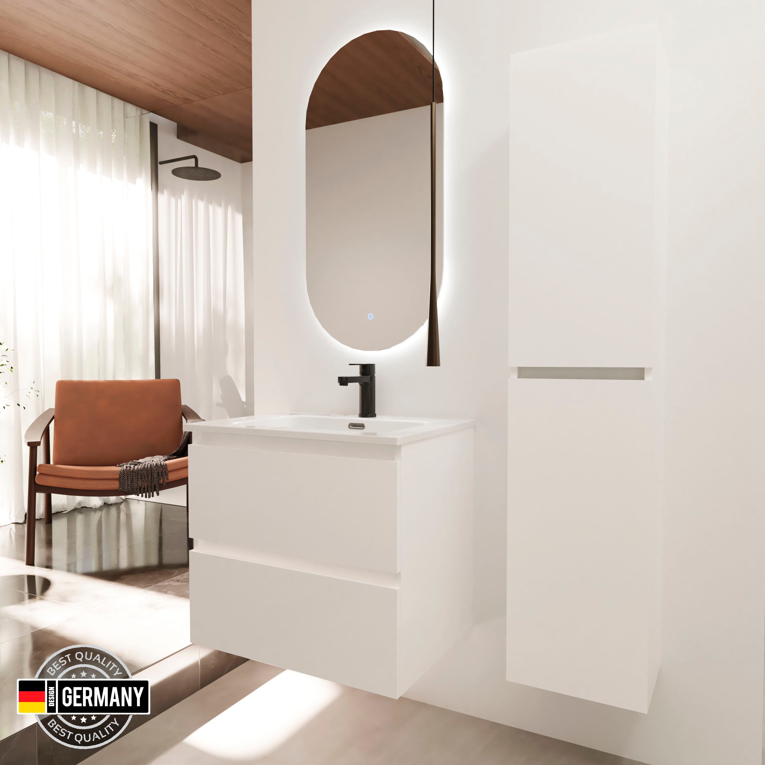 COLONNE DE SALLE DE BAIN MURALE ALTENA|140 CM BLANC|2 PORTES|ASSEMBLÉ ...
