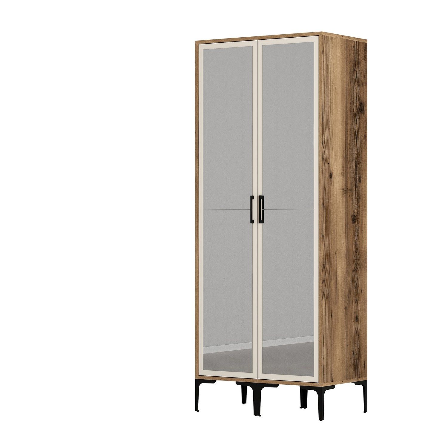 Armoire 2 portes avec miroir style industriel Akoy L80cm Bois foncé et ...