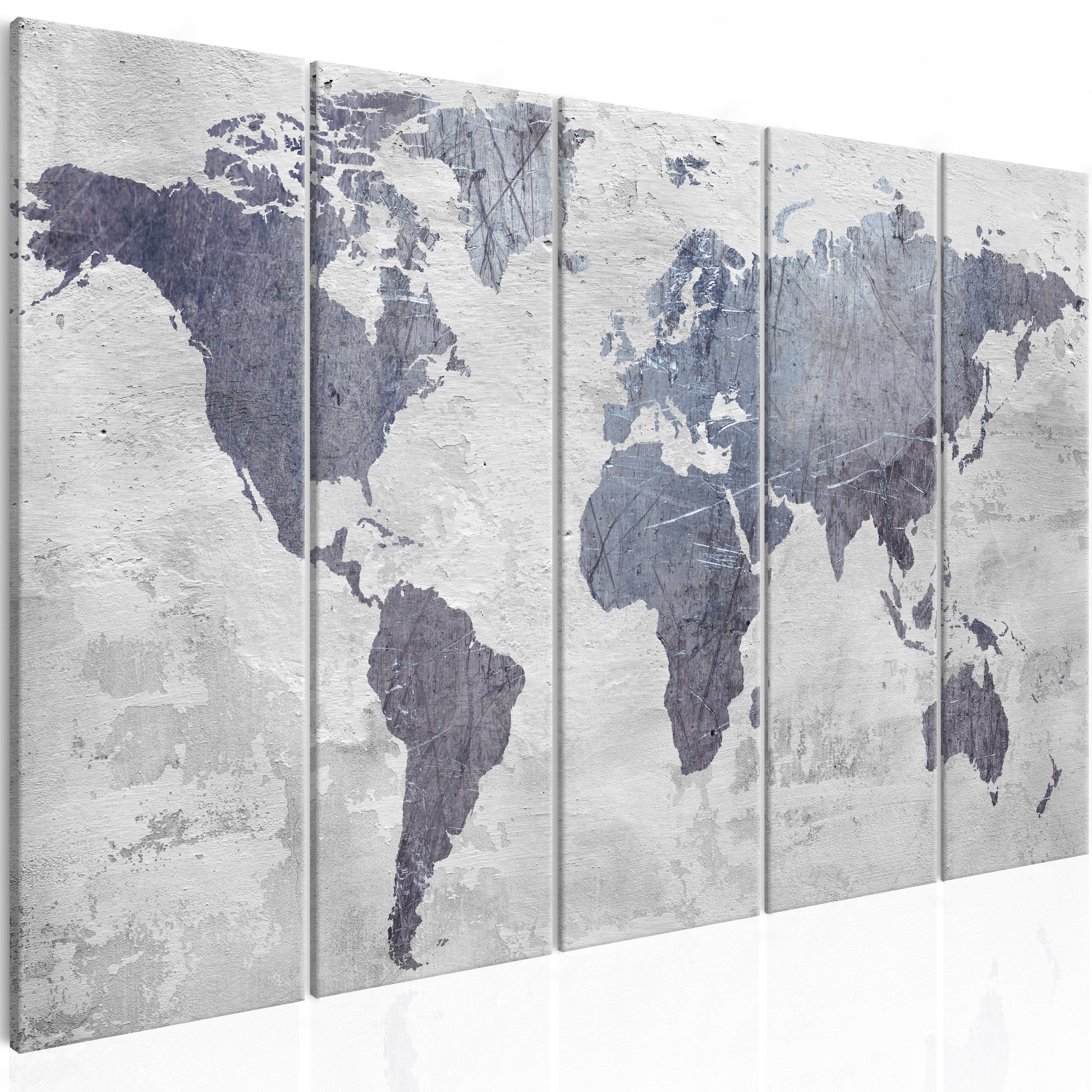 Tableau - Concrete World Map (5 Parts) Narrow [200x80] | Leroy Merlin