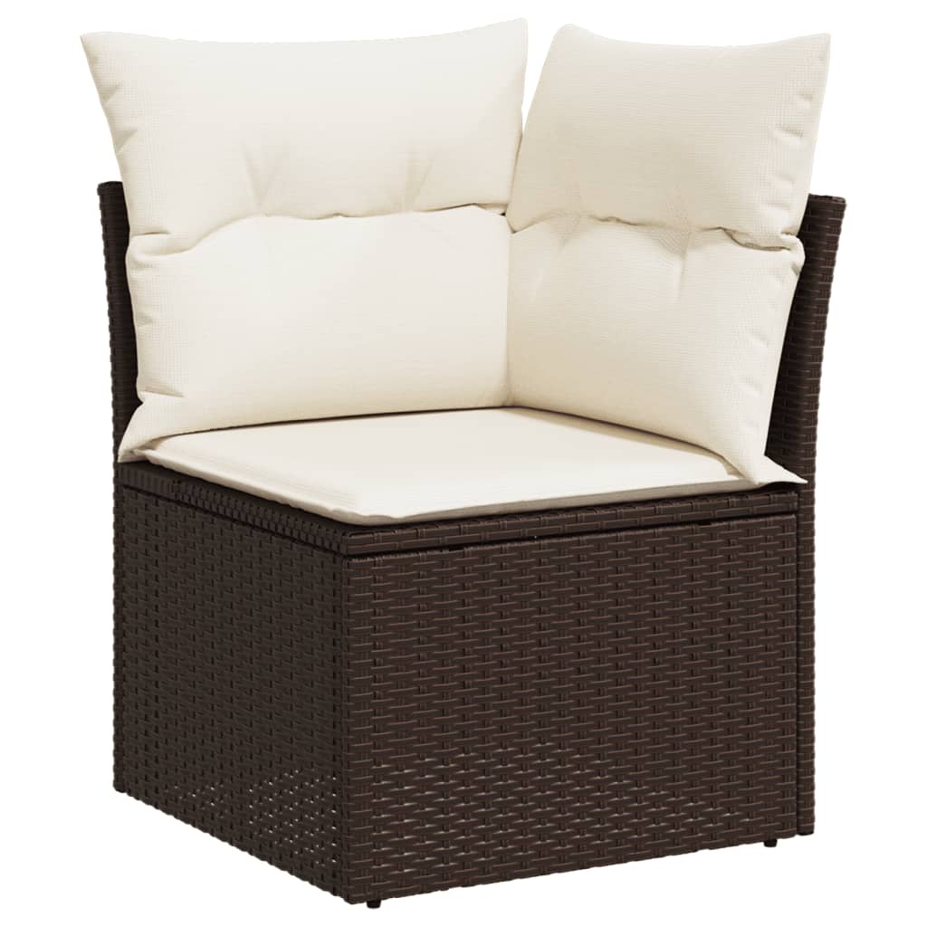 Canapé d'angle de jardin avec coussins en rotin synthétique marron ...