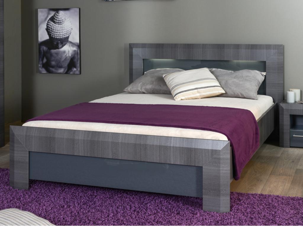 Lit BRITANY - 140x190cm - Finition aspect orme gris et LEDs | Leroy Merlin