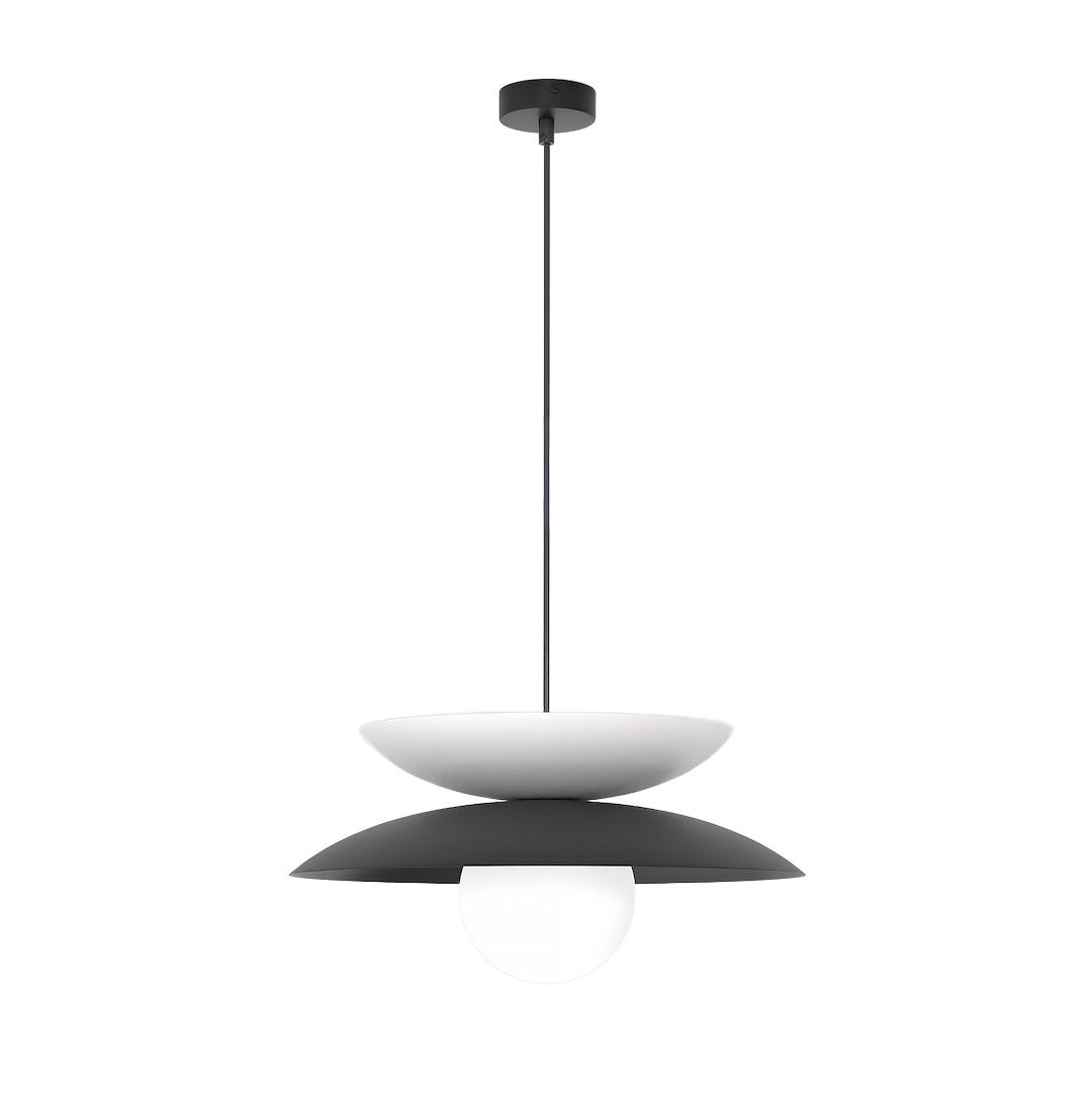Suspension japandi noire et blanche à disques superposés avec globe G9 ...