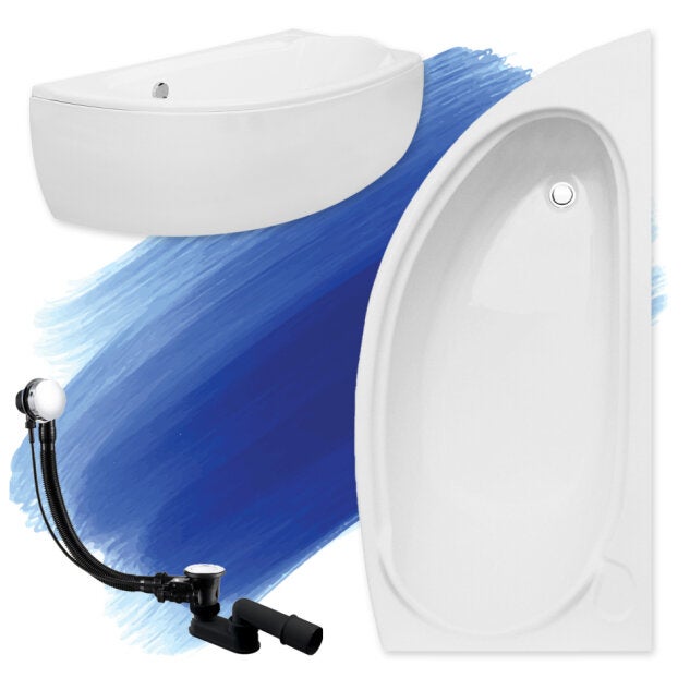 Baignoire asymétrique 150x70 Droite MINI acrylique blanc + avec Tablier ...