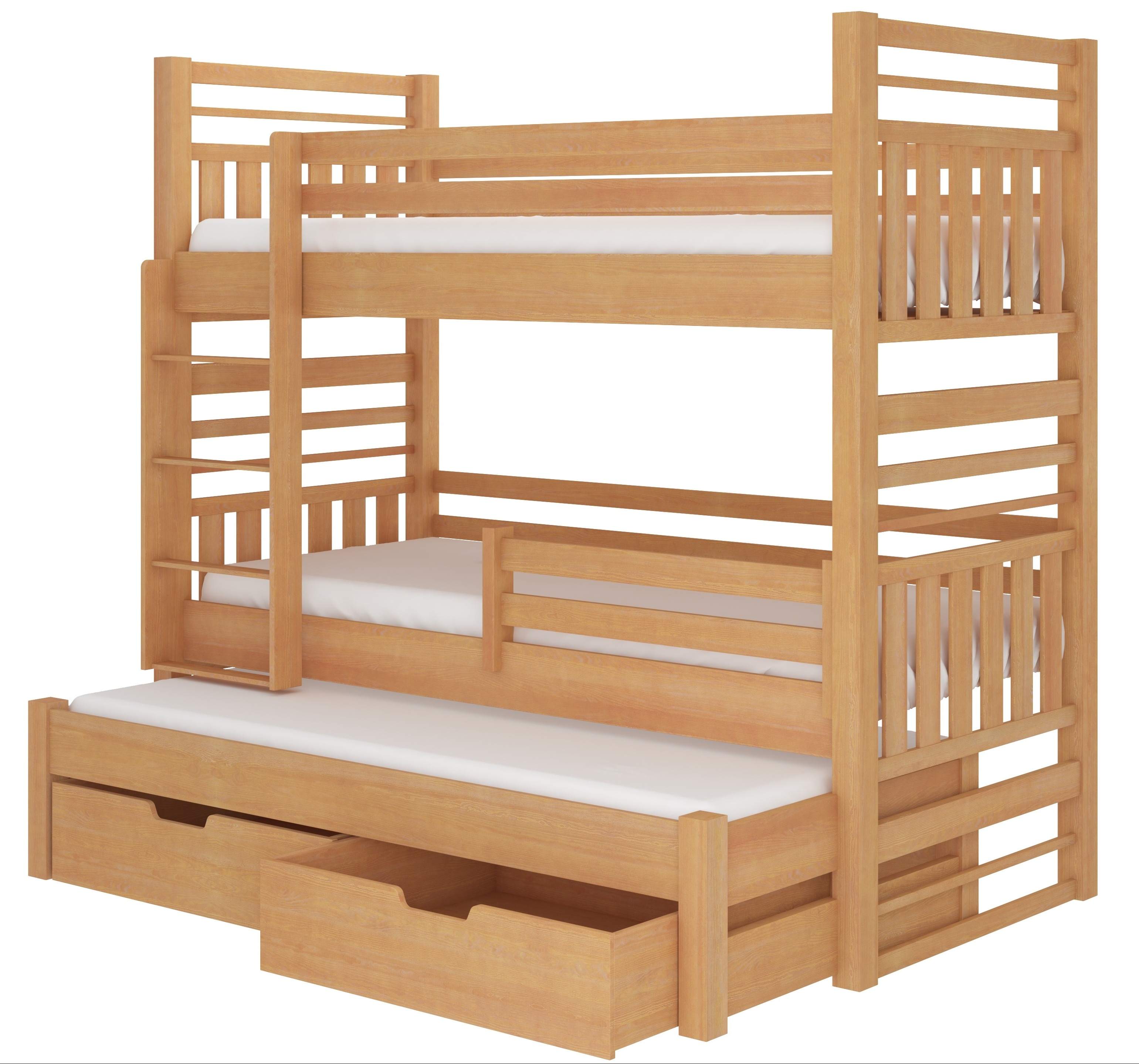 Lit superposé 3 couchages avec 2 tiroirs de rangement bois clair 90x200 ...