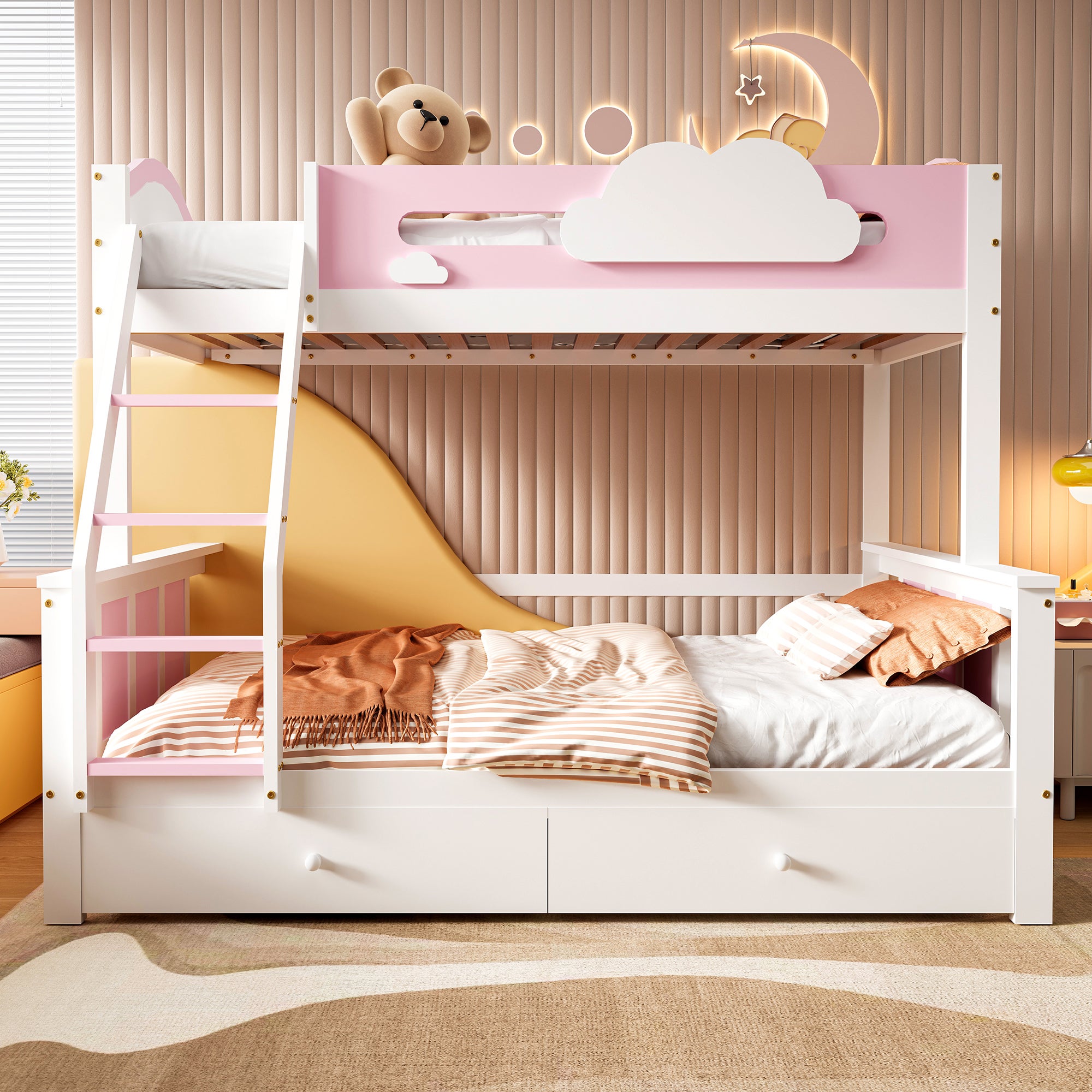 Lits superposés 120 x 200 cm + 90 x 200 cm avec 2 tiroirs et échelle ...