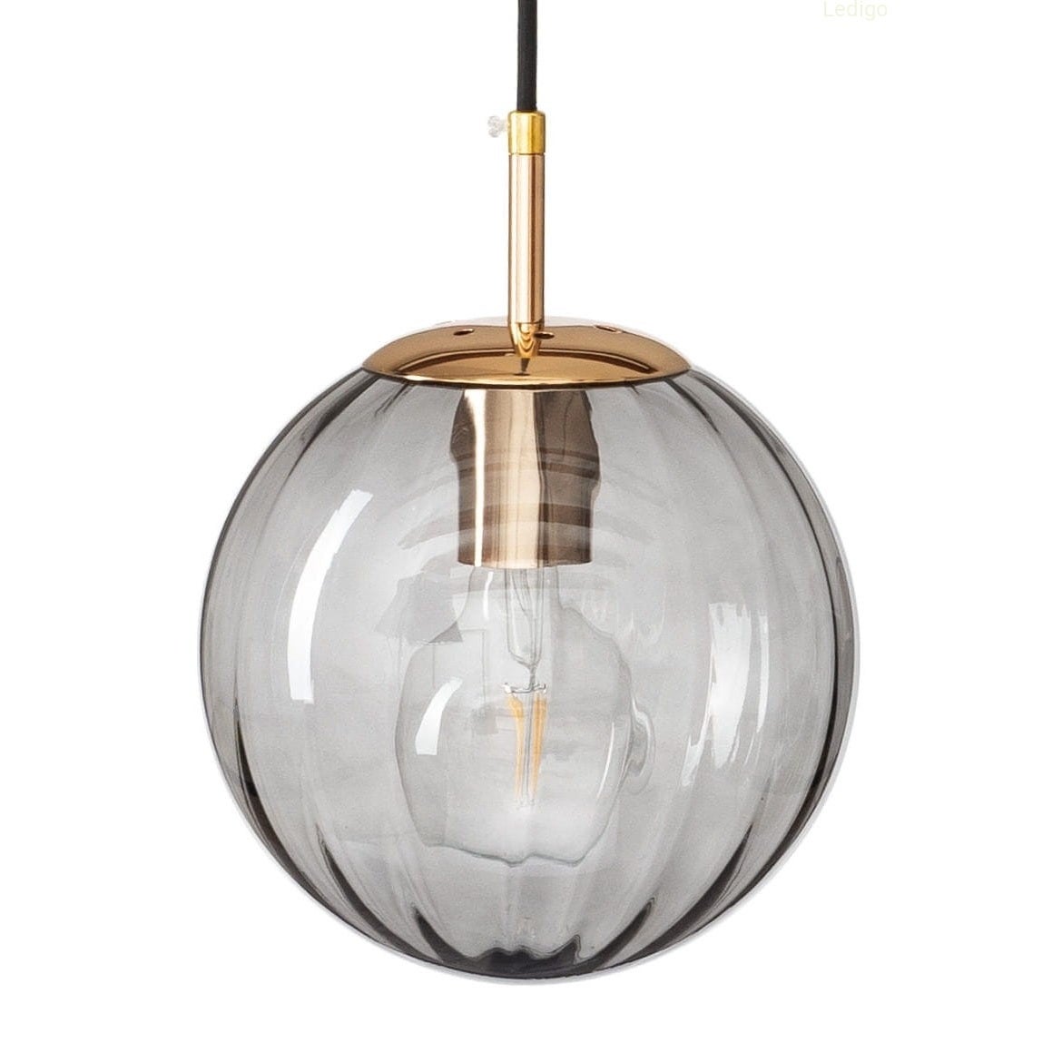Suspension en verre fumé PANDORA 1xE27 – globe gris, douille dorée ...