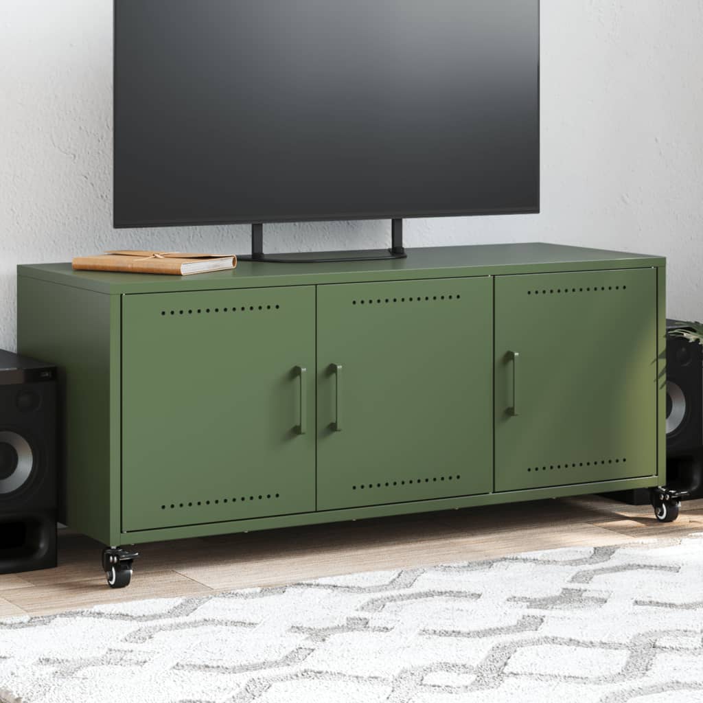 Meuble TV vert olive 100,5x39x43,5 cm acier vidaXL | Leroy Merlin