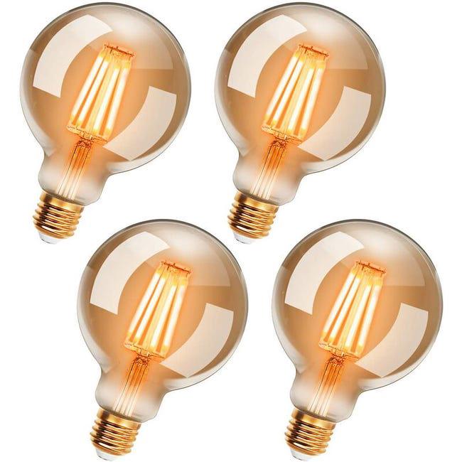 Paquete de 4 bombillas LED Edison G95 E27 vintage, 6 W, blanco cálido 2200 K,equivalente a una ...