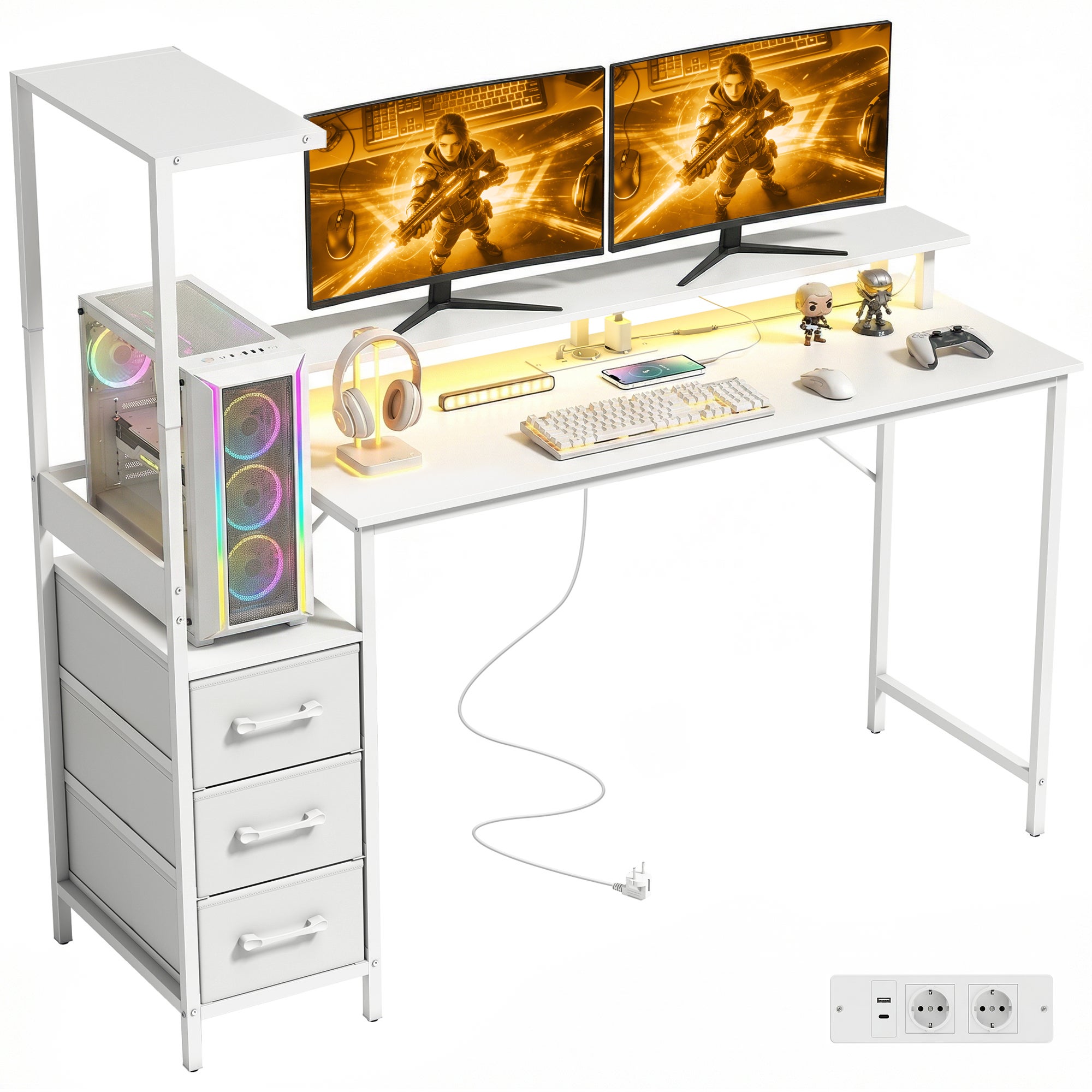 Bureau gaming 147 cm, table d'ordinateur avec support CPU réglable et ...