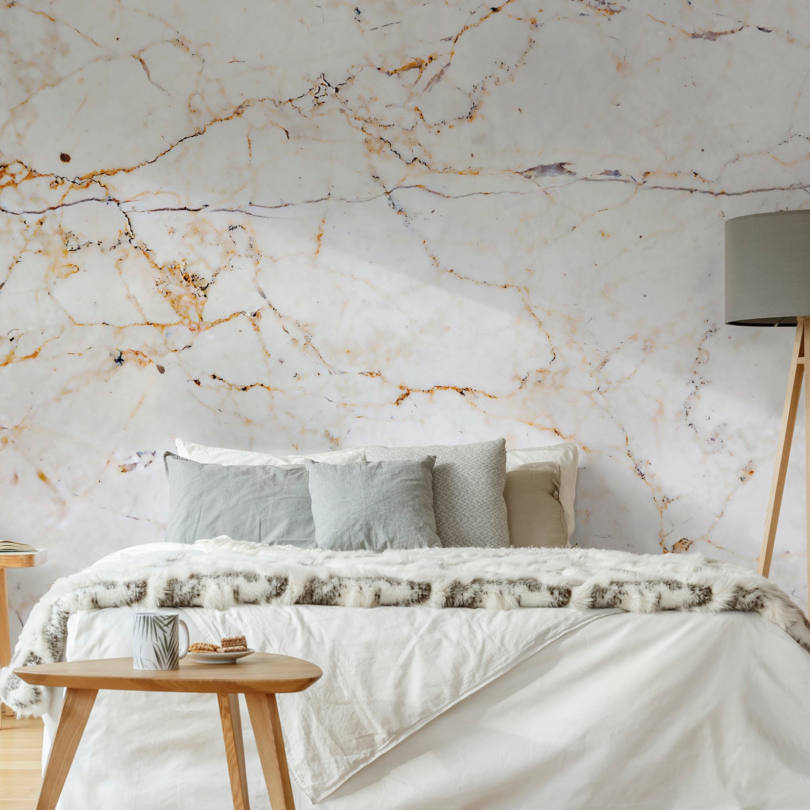 Papel pintado panorámico Milan Marble 300 x 300cm Crudo, ocre, gris ...
