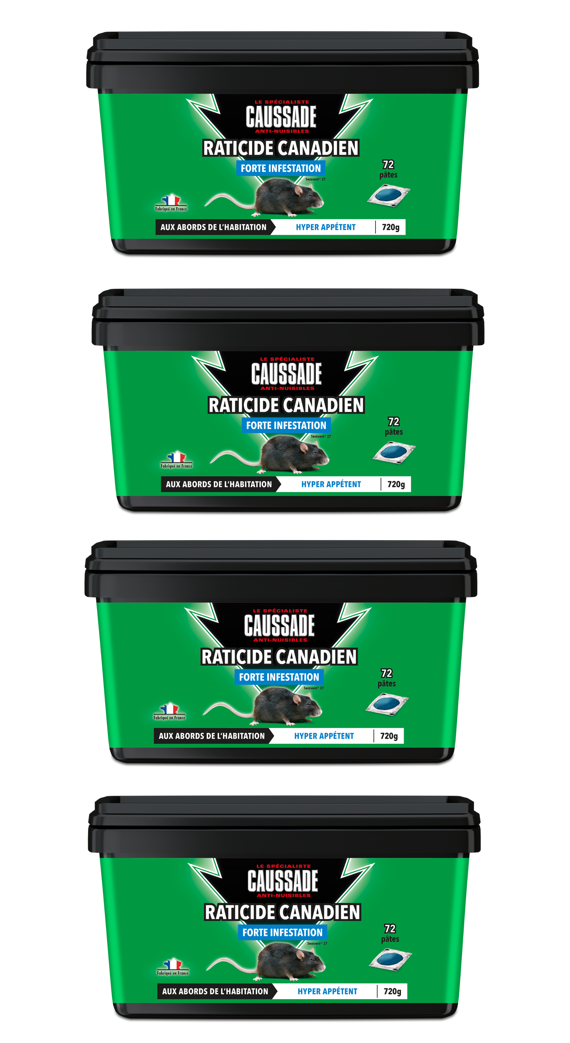 Lot de 4 boîtes Raticide Canadien - Fortes Infestations - 4x72 pâtes ...