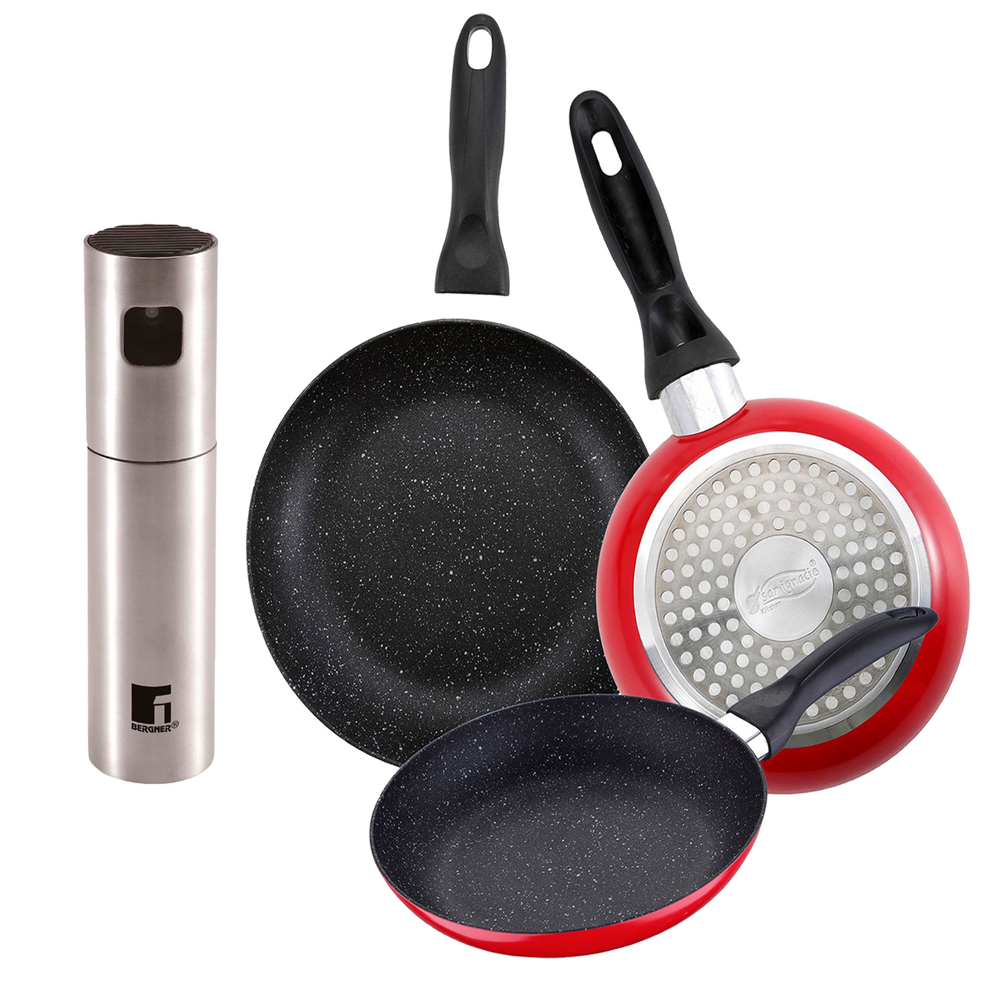 Ensemble de 3 poêles à frire San Ignacio Navy Red Marble Ø16Ø20Ø24cm ...