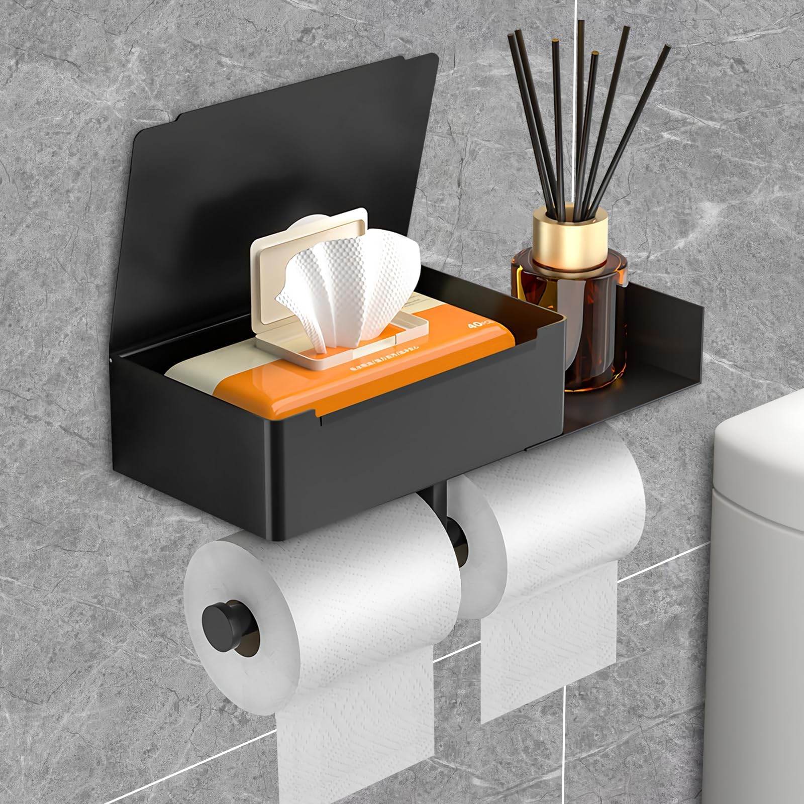 Distributeur de Papier Toilette Murale avec Porte-Rouleau et Boîte à ...