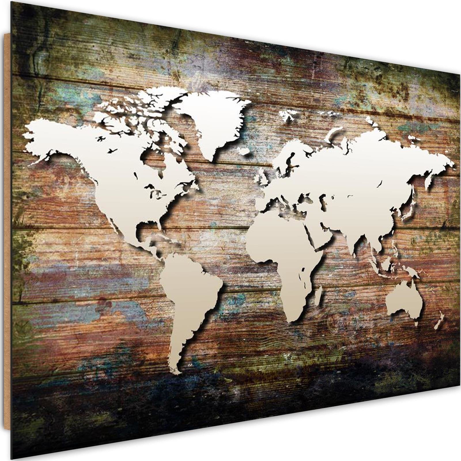 Tableau carte du monde bois sur de vieilles planches - 60 x 40 cm ...
