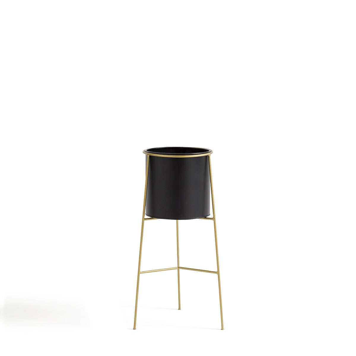 Cache-pot sur pied métal fer Ø22 cm Inaya - Noir/laiton - taille unique ...