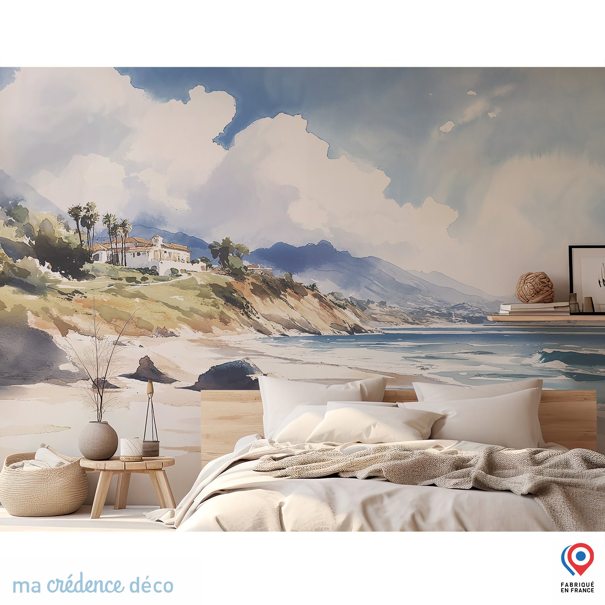 Papier peint Plage, mer et Maroc, Aquarelle - Intissé - 200 cm - 280 cm ...