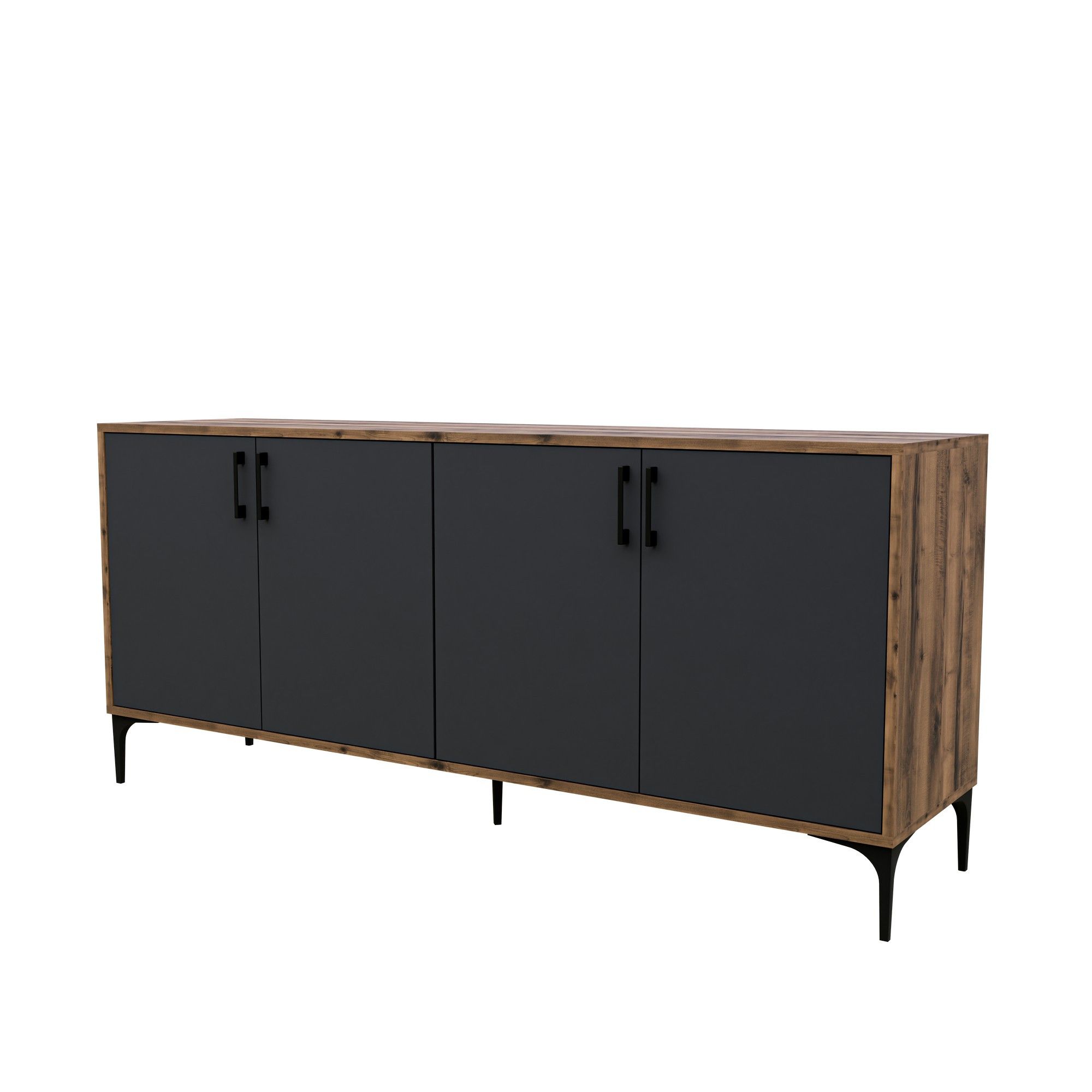 Buffet moderne 4 portes Elliot L180cm Bois foncé et Anthracite | Leroy ...