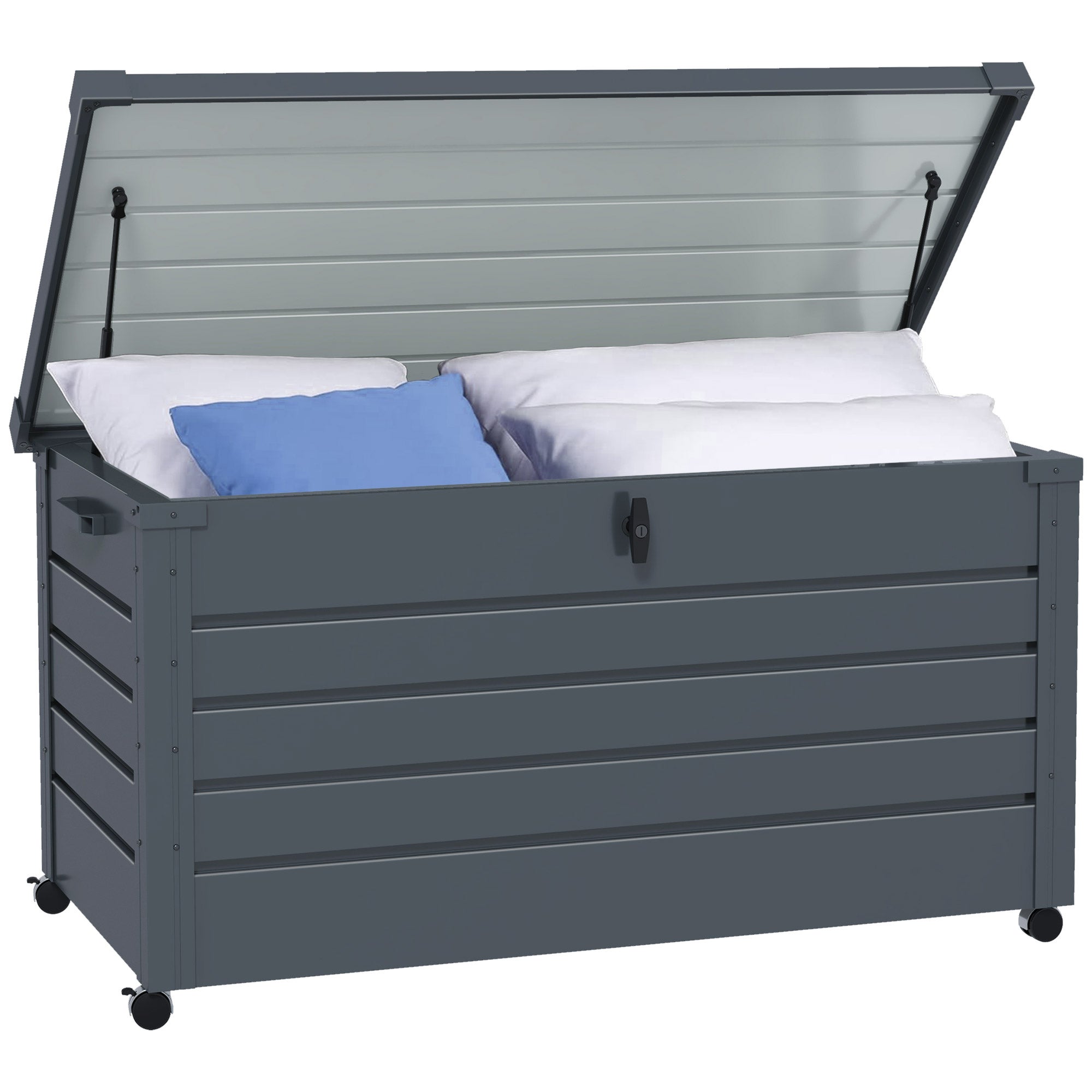 Coffre de rangement extérieur 311L, avec vérin à gaz, roulettes et ...