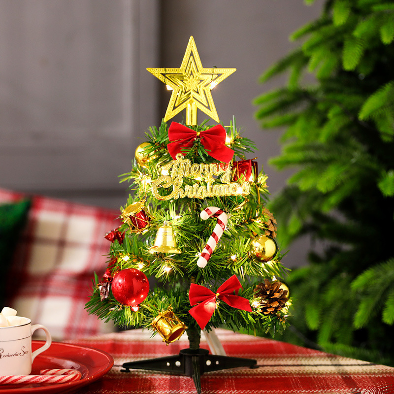 Mini árbol de Navidad decorado de 30 cm con cadena de luces LED y ...