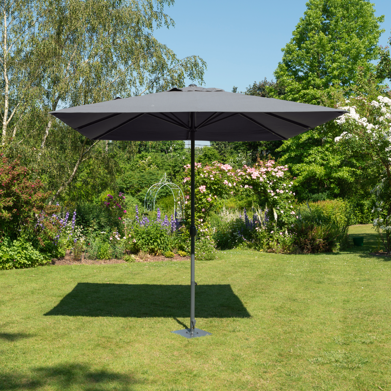 Parasol droit anti-vent Harmattan 3x3m - Toile acrylique 3x3m Gris ...