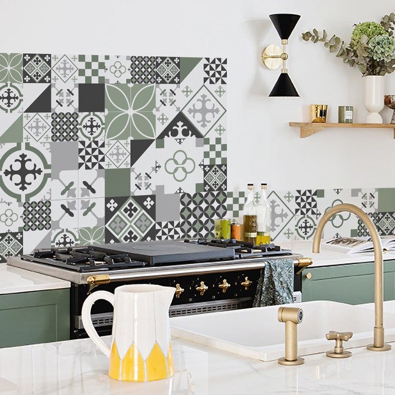 Crédence cuisine adhésive en aluminium effet carreaux de ciment vert ...