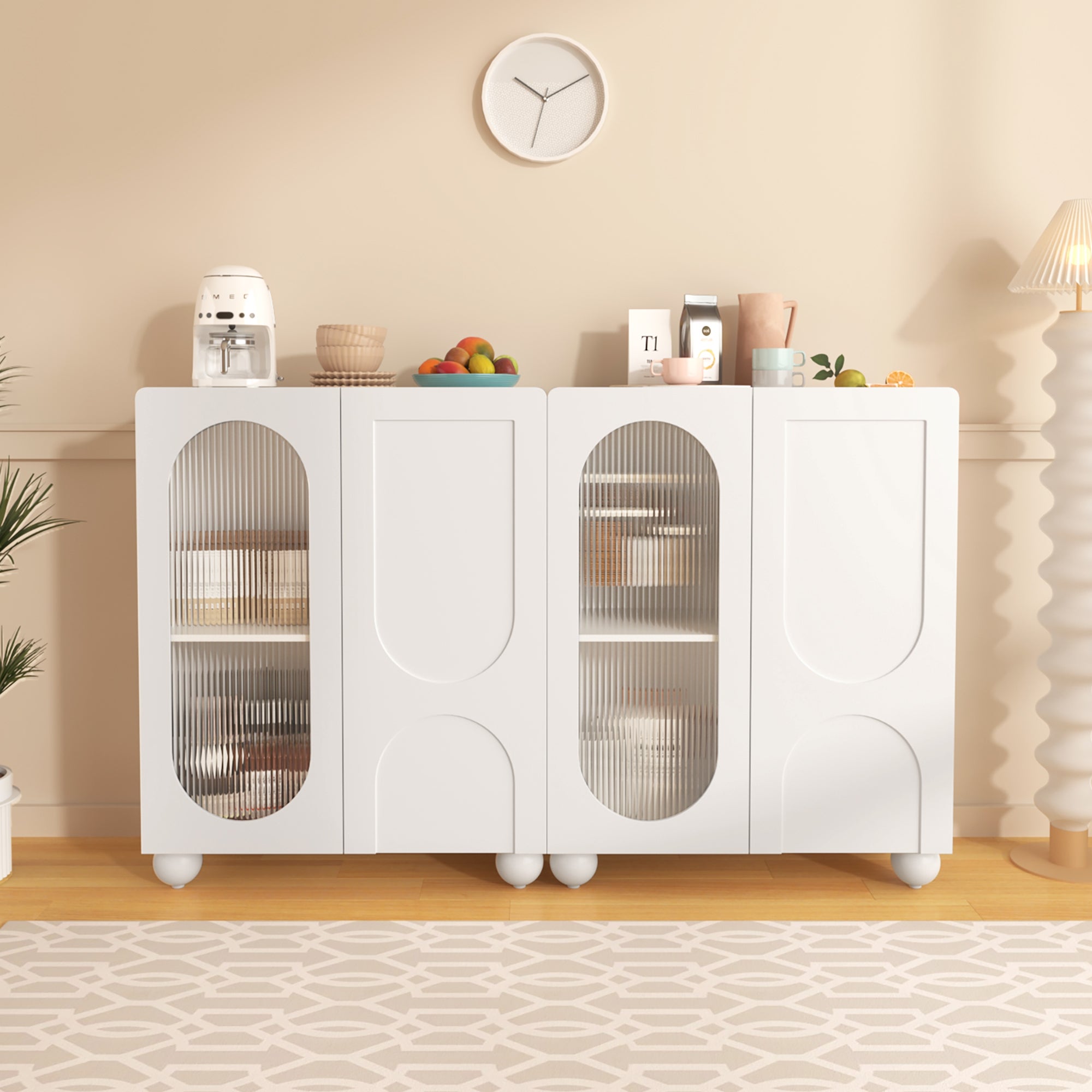 Meuble de Rangement Multifonctionnel de Style Crème Blanc, Étagères ...