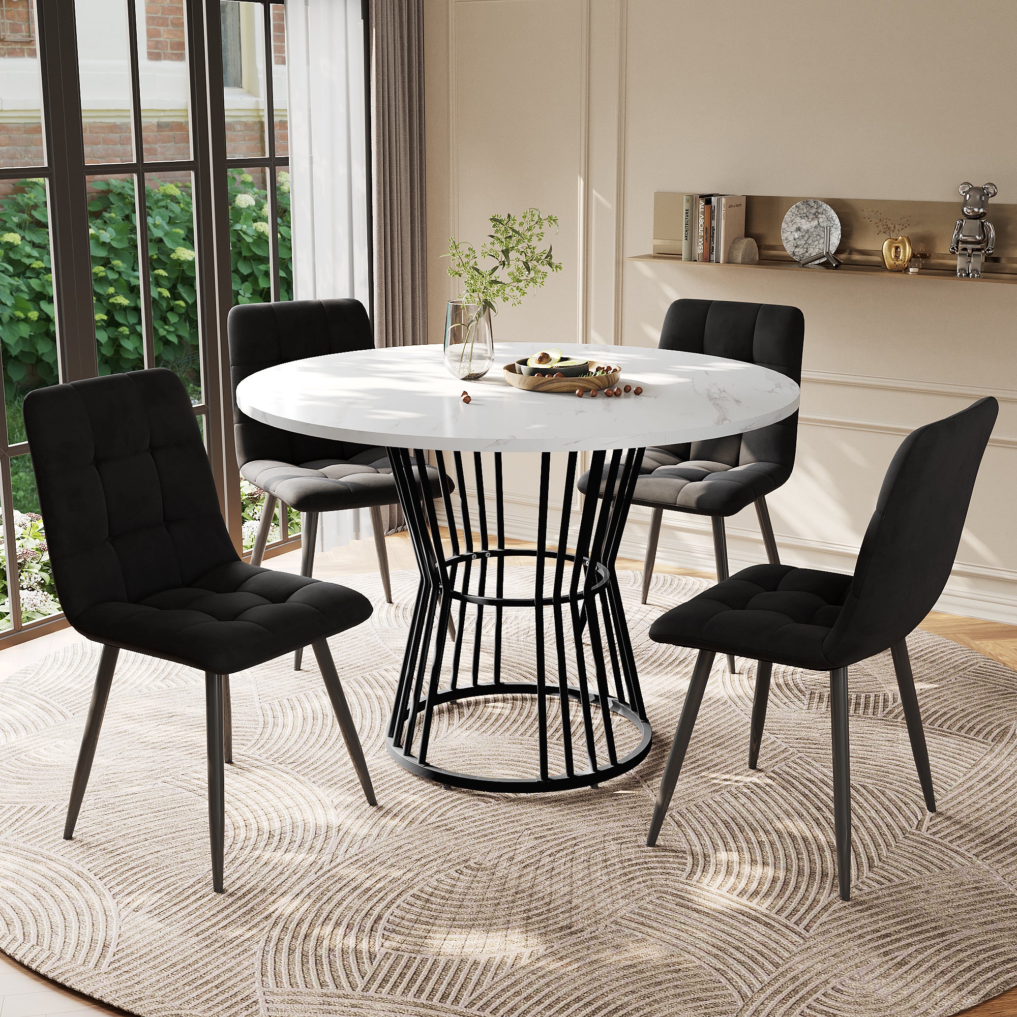 Conjunto de comedor de 5 piezas con 4 sillas, 100x100x75 cm, terciopelo ...