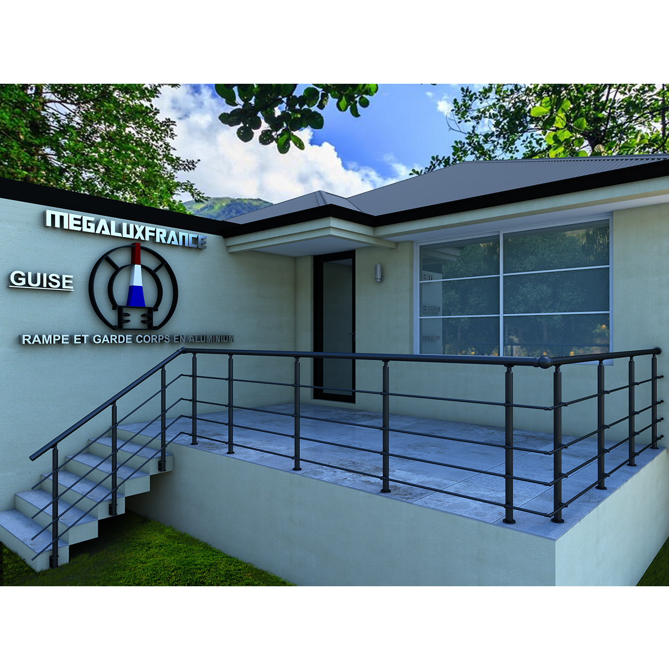 Garde Corps, Balustrade MEGALUXFRANCE modèle GUISE en aluminium - Pack ...