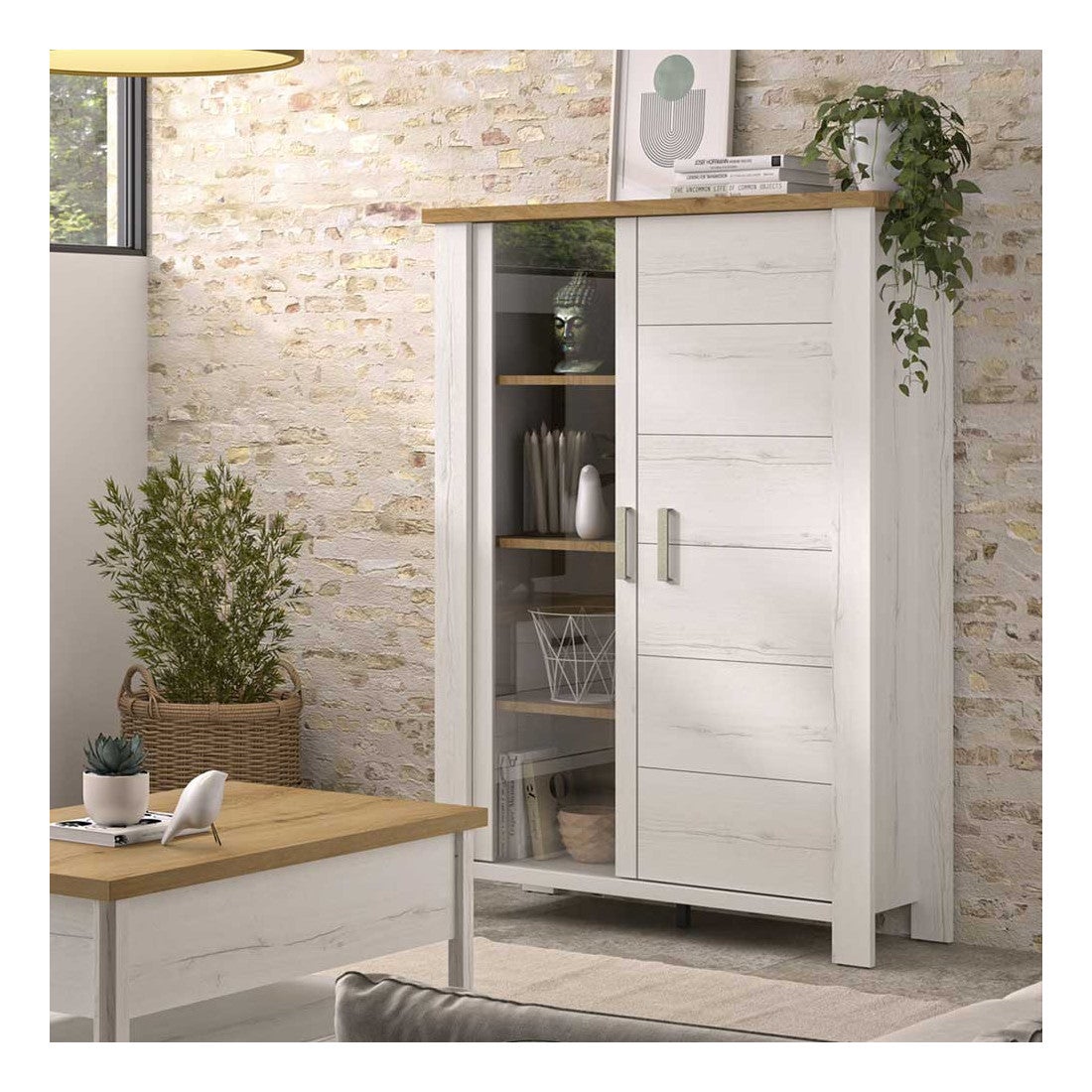 Vaisselier/Vitrine 2 portes Bois/Bois blanchi - PROVENCE | Leroy Merlin