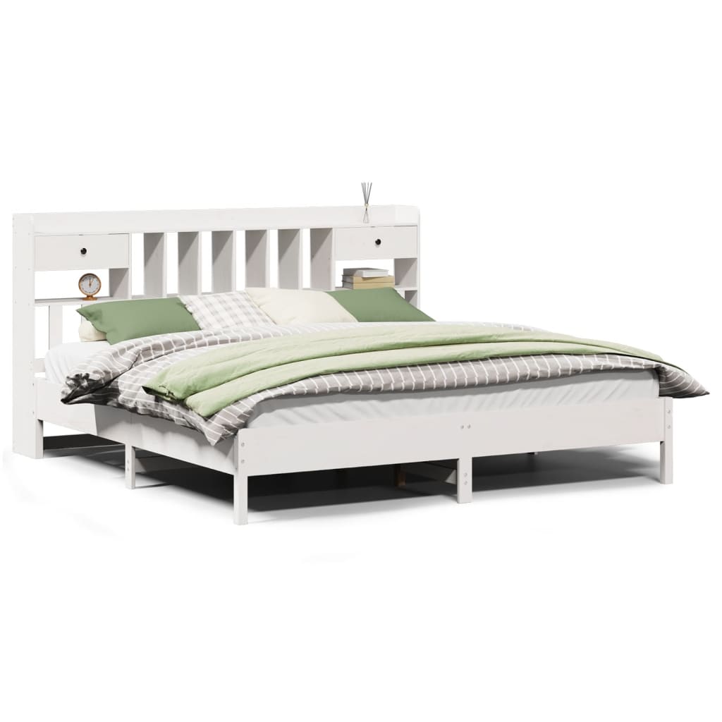 Lit Double | Lit Adulte | Lit bibliothèque sans matelas blanc 200x200 ...