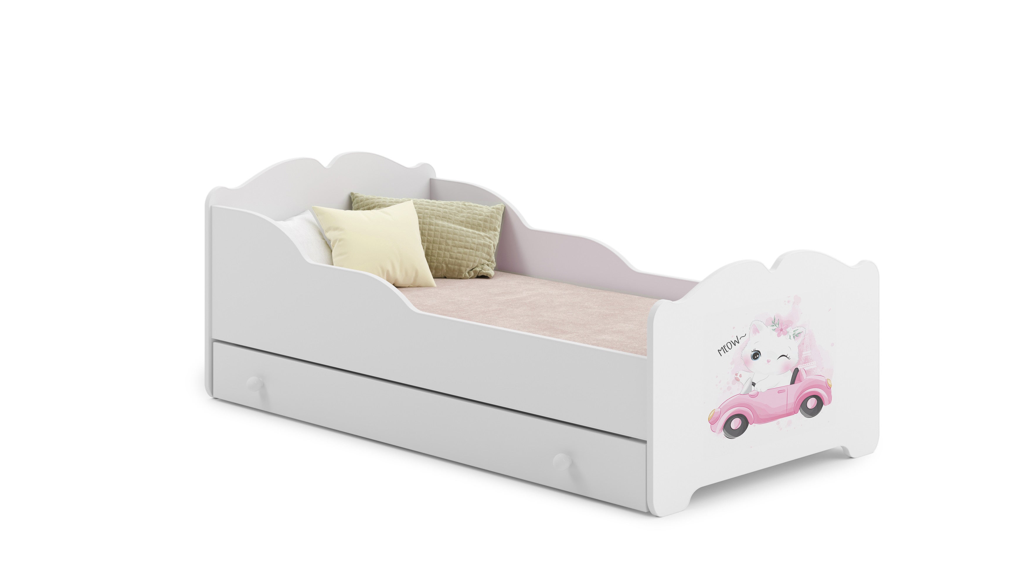 Cama infantil ALMENA con cajón para colchón y somier incluidos - Gato y ...
