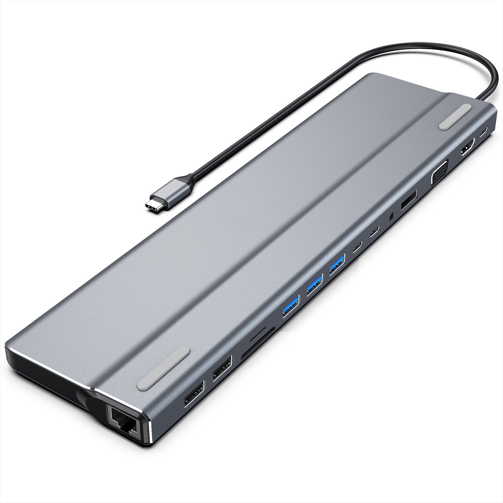 15-in-1 USB-C Hub Multiport Adapter with HDMI, VGA, Ethernet, SD/TF ...