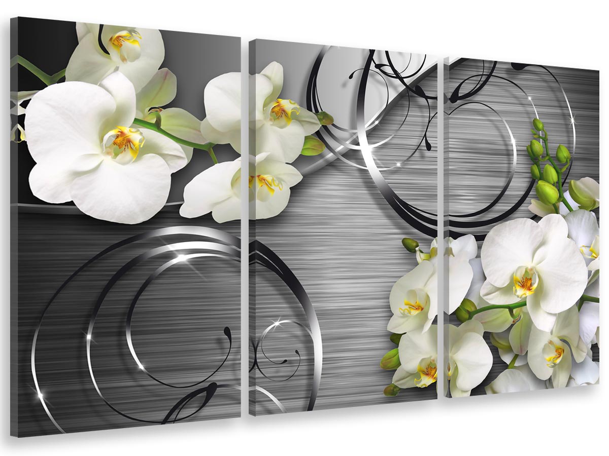 Tableau triptyque fleurs orchidées et clés de sol - 90x60 cm | Leroy Merlin